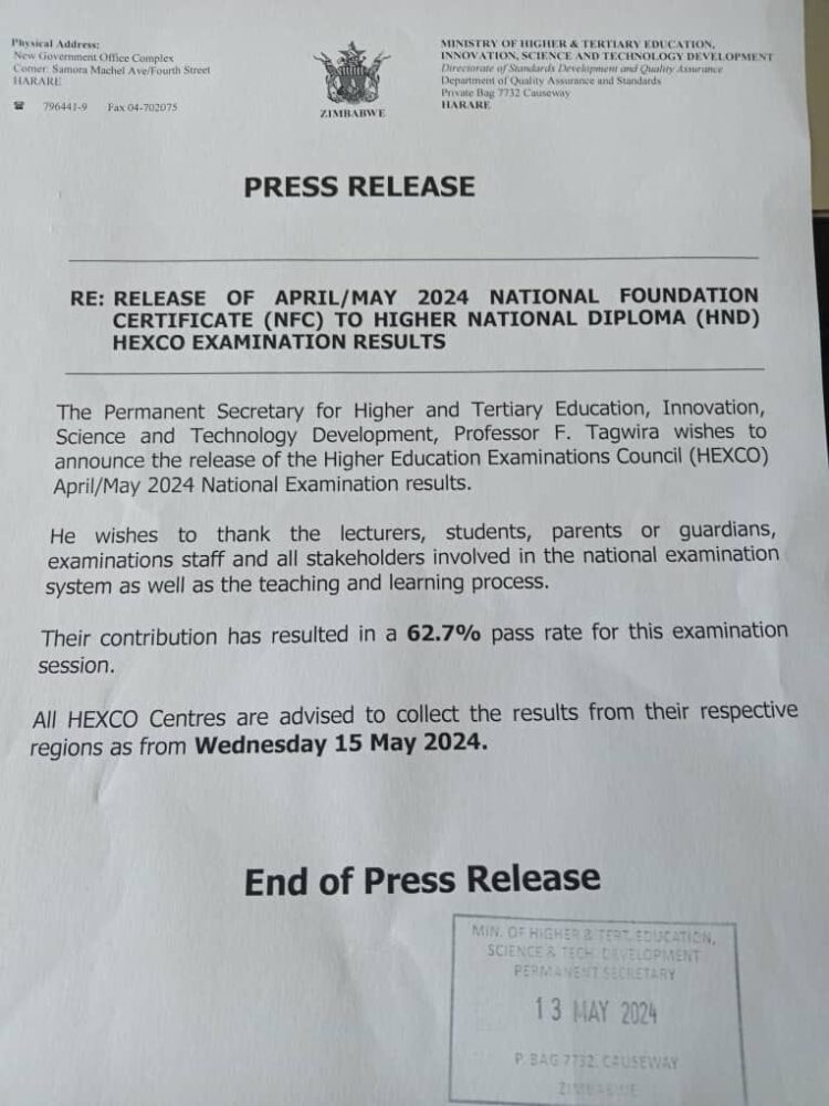 Ministry Announces Release of April/May 2024 HEXCO Examination Results ...